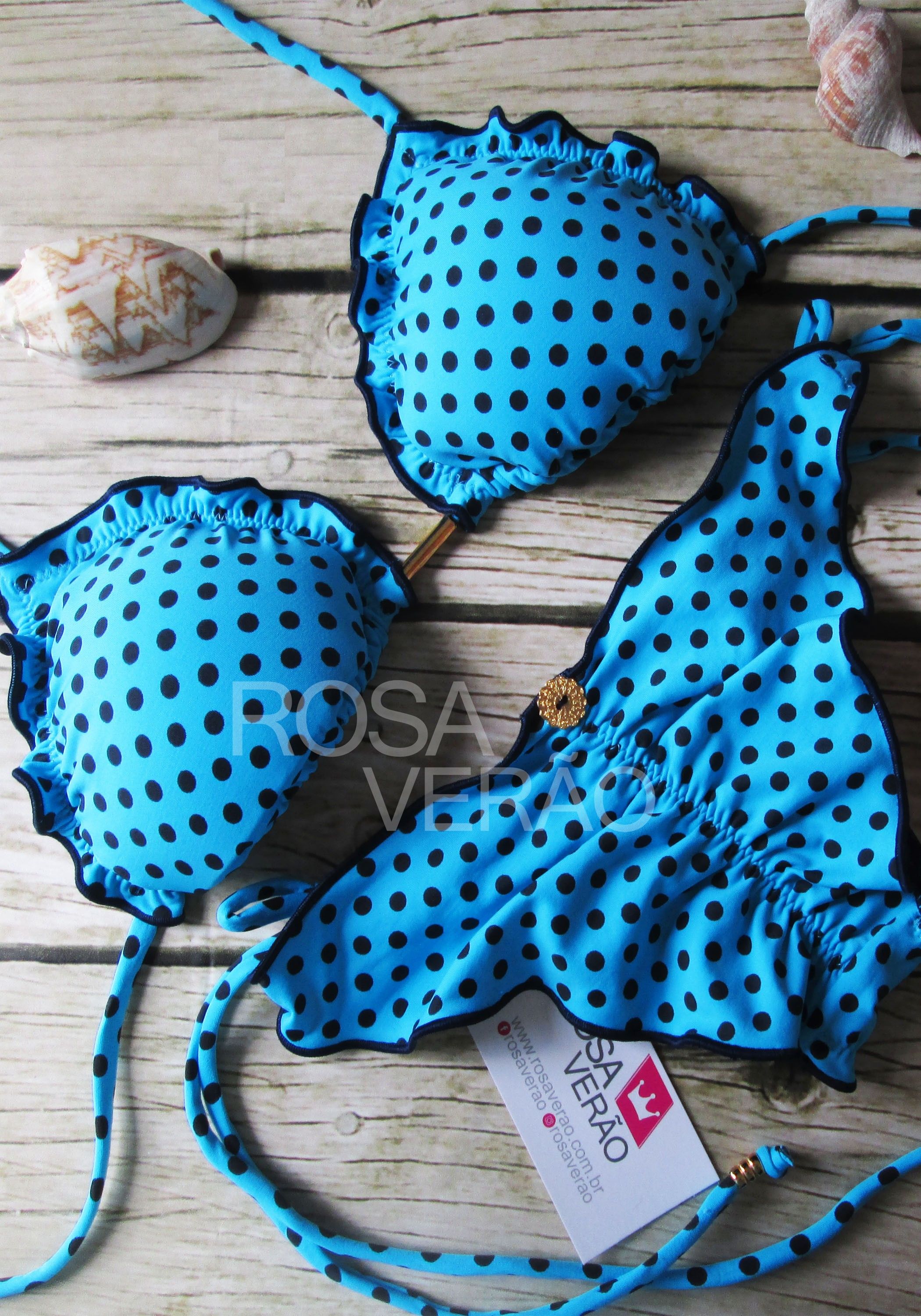Biquíni Levanta Bumbum Ripple Poá Azul — Rosa Verão