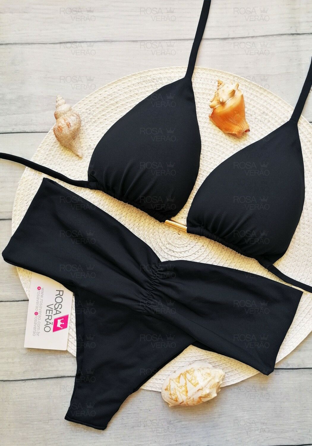 Biquíni Fio Duplo Cintura Alta Efeito Lipo Preto — Rosa Verão